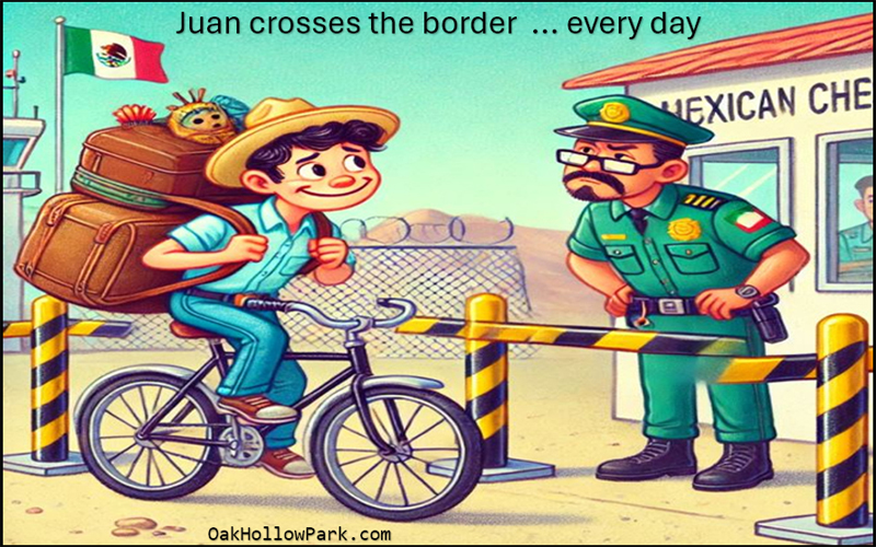 Juan crosses the border - Oak Hollow Park